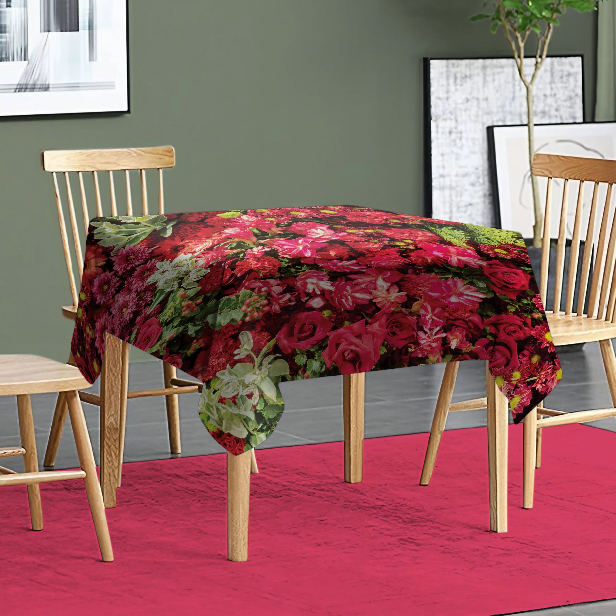 Combination of Red Flowers Square Tablecloth – Print with Passion Decor