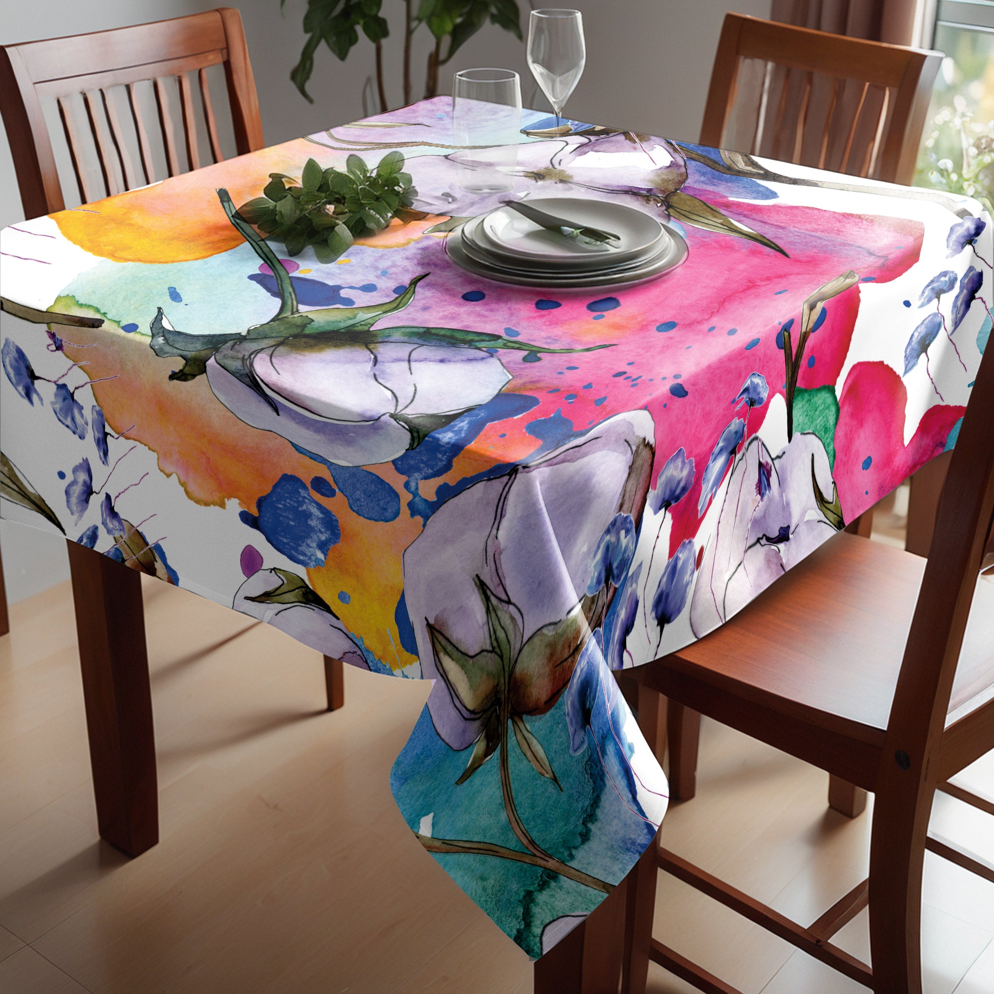 Cotton Blossoms Square Tablecloth – Print with Passion Decor