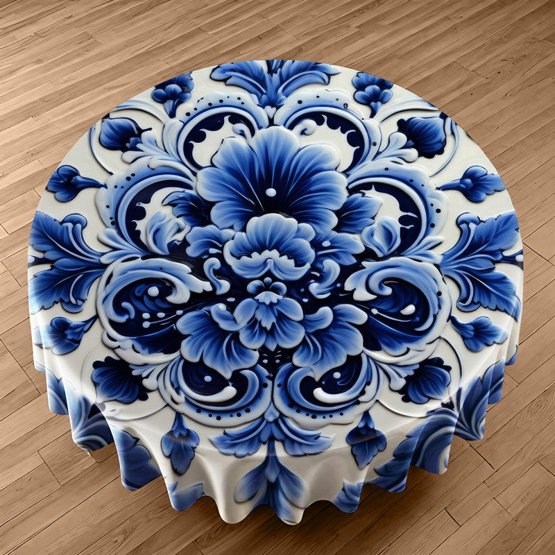 Delft Bloom Round Tablecloth – Print with Passion Decor