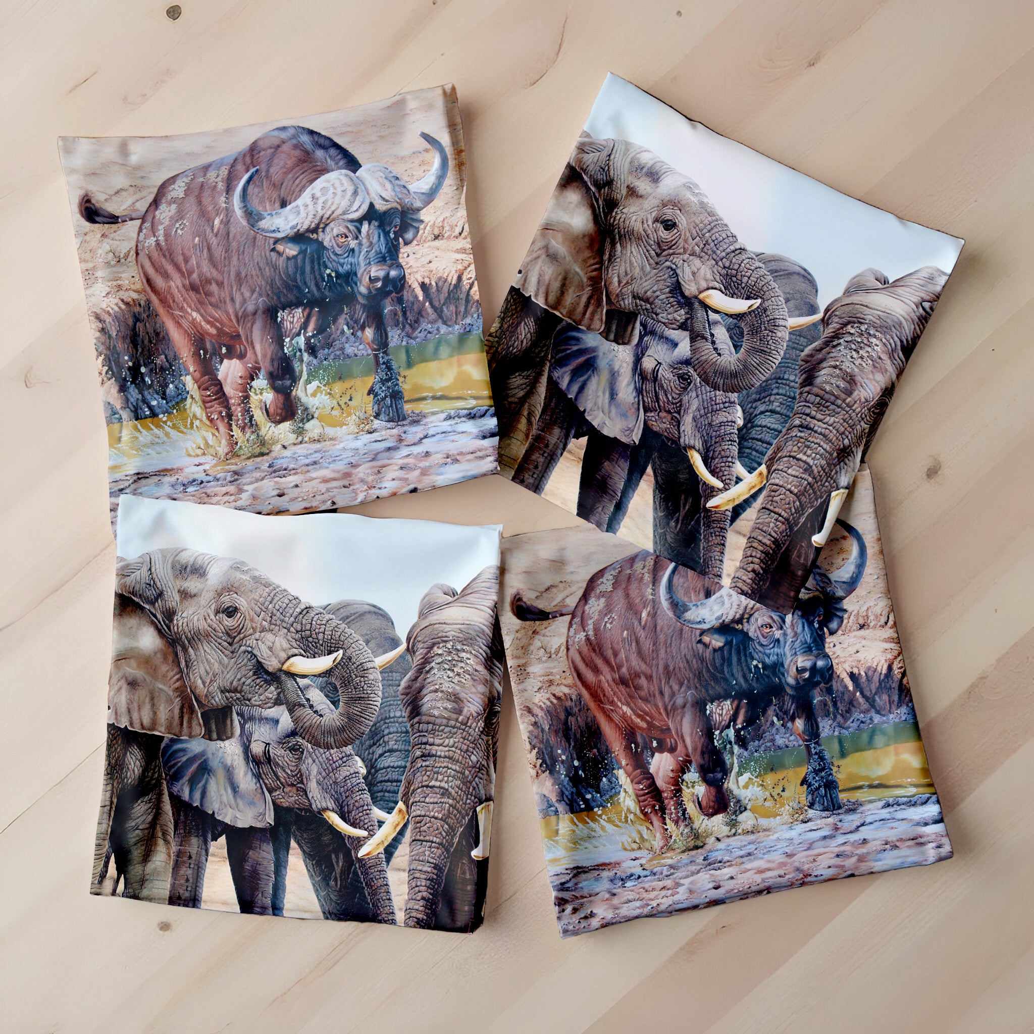 Elephant and Buffalo Luxury Scatter Covers By Delene Lambert (Set of 4 ...