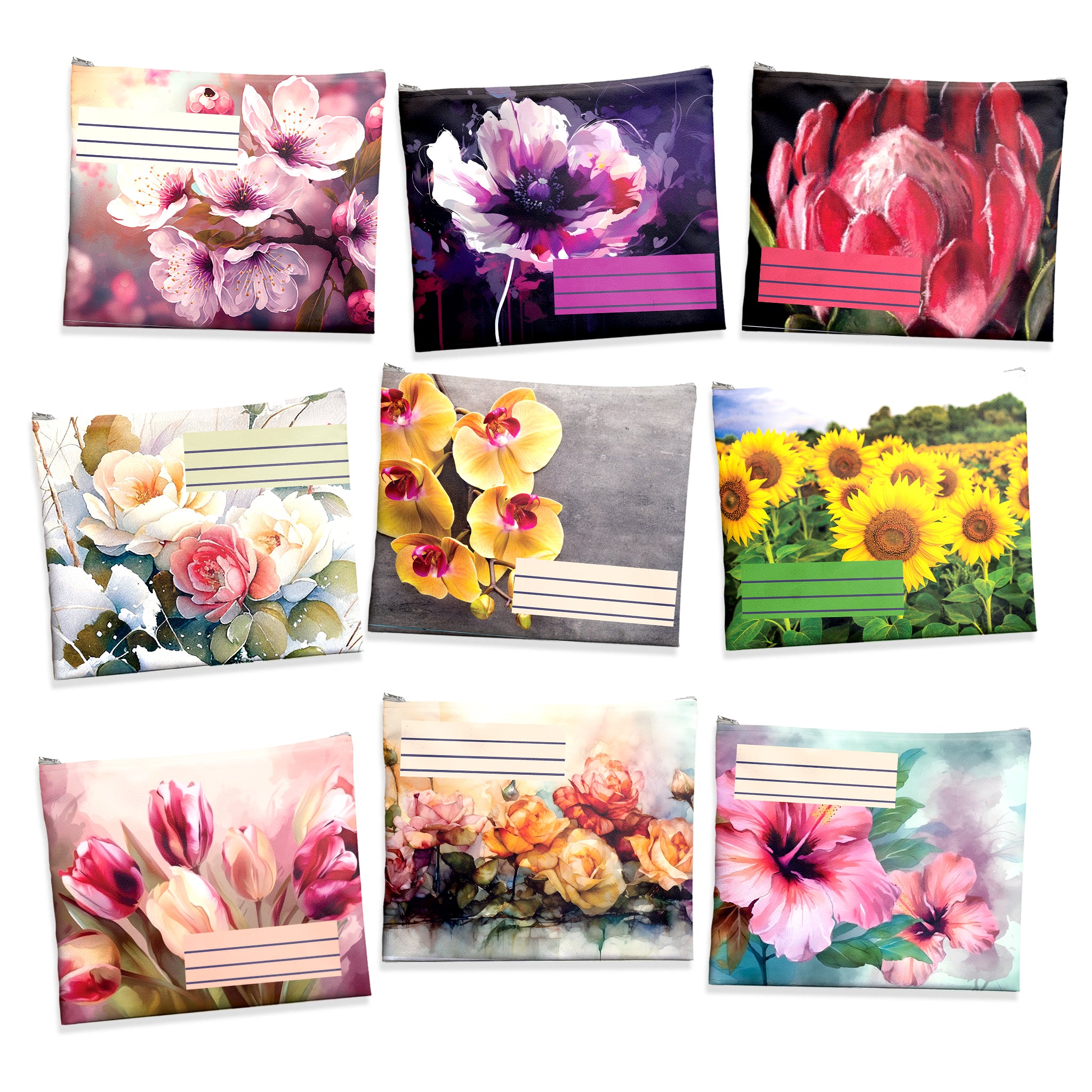 Subject-Savvy 9-Pack Book Bags - Flowers – Print with Passion Decor