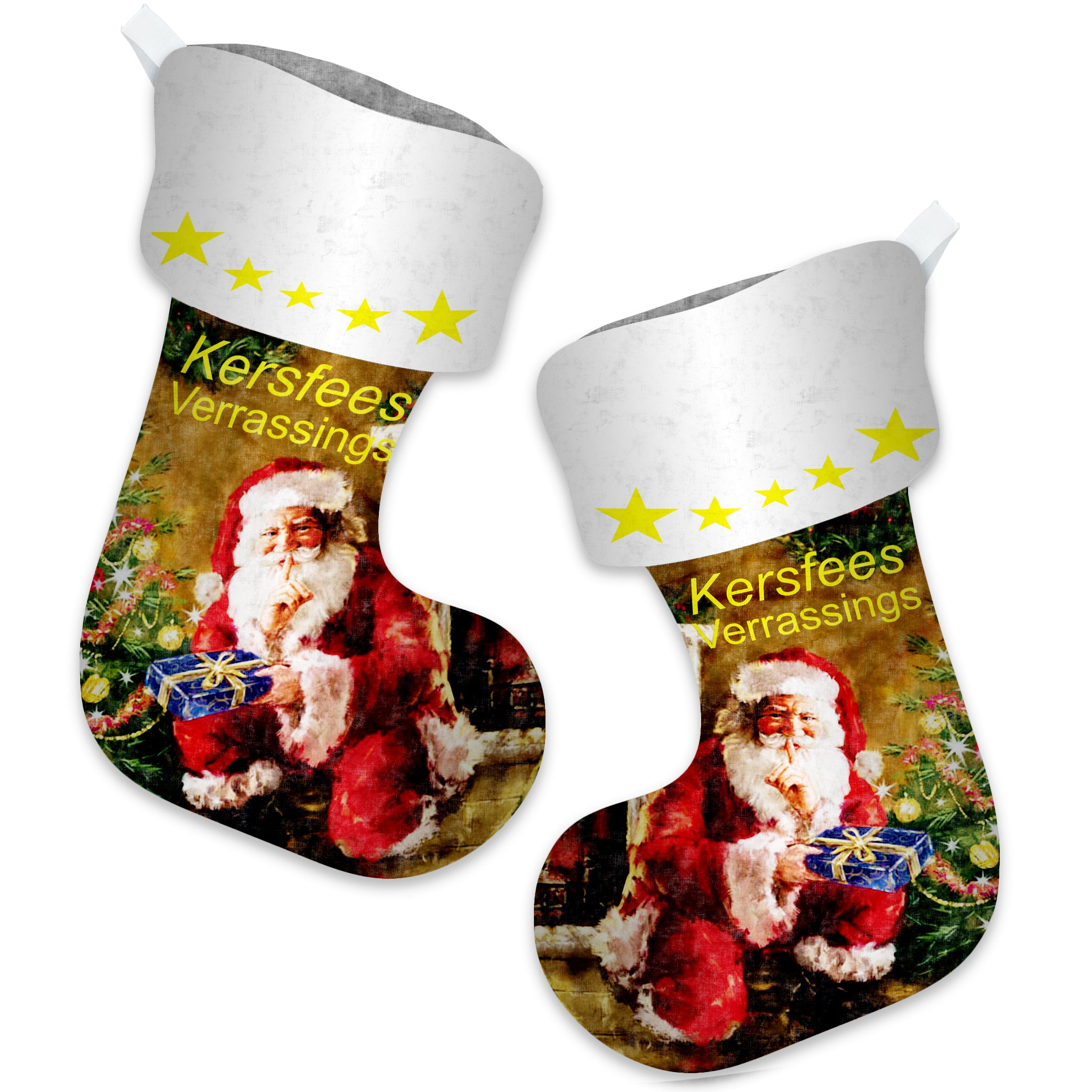 Kersvader Verrassings Christmas Gift Stockings – Print with Passion Decor