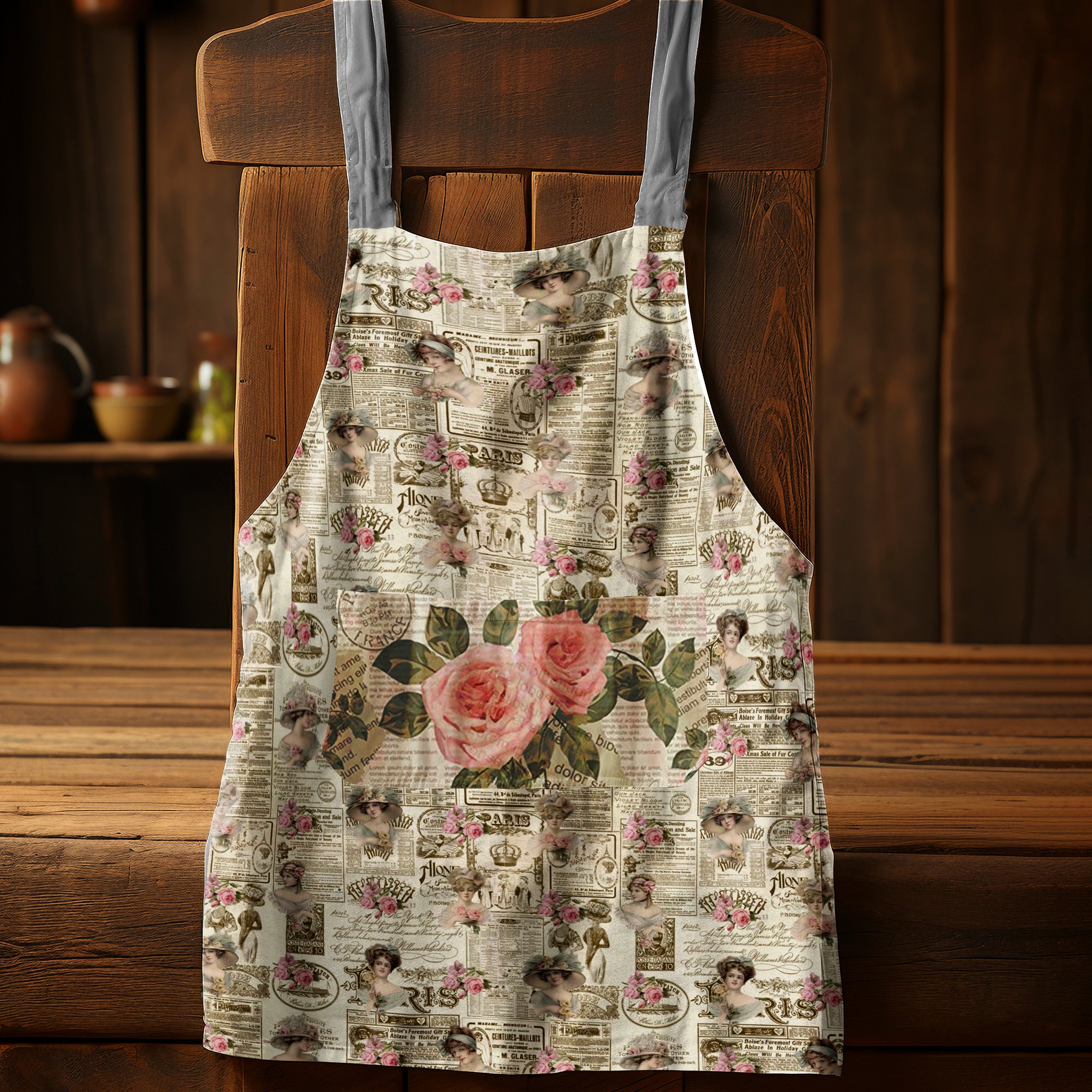 Newspaper Rose Medium Length Apron – Print with Passion Decor