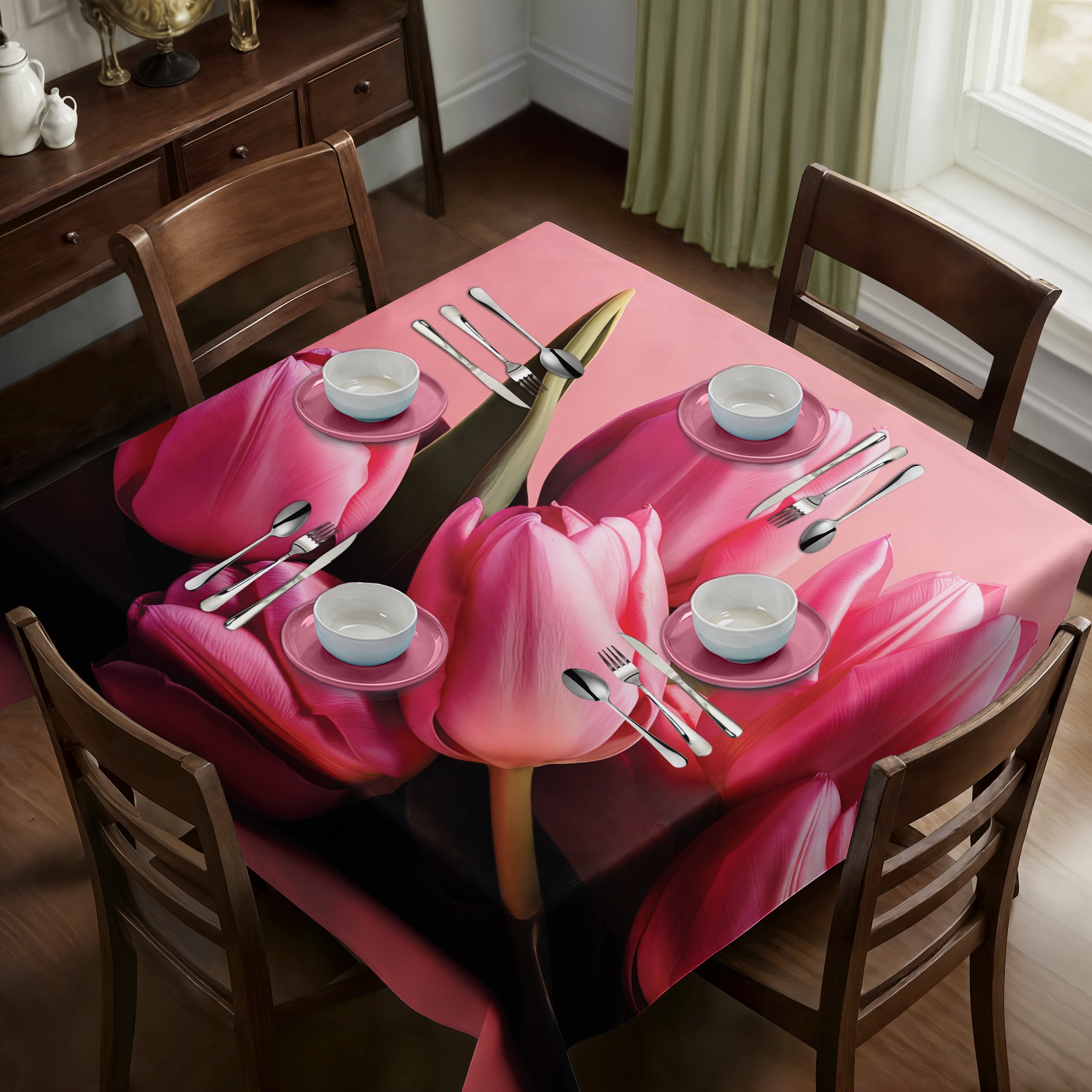 Pink Tulips Square Tablecloth – Print with Passion Decor