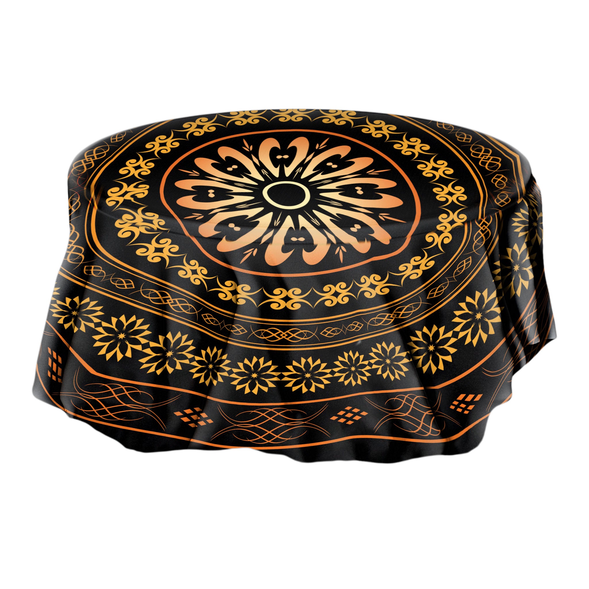 Gold & Orange Pattern Round Tablecloth – Print with Passion Decor