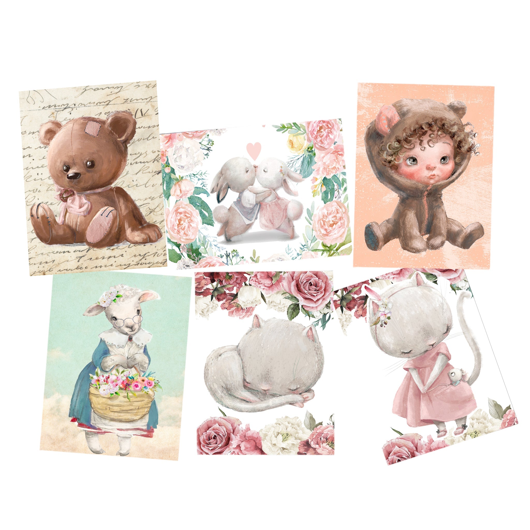 Pink Animal Friends Decoupage A4 or A5 – Print with Passion Decor