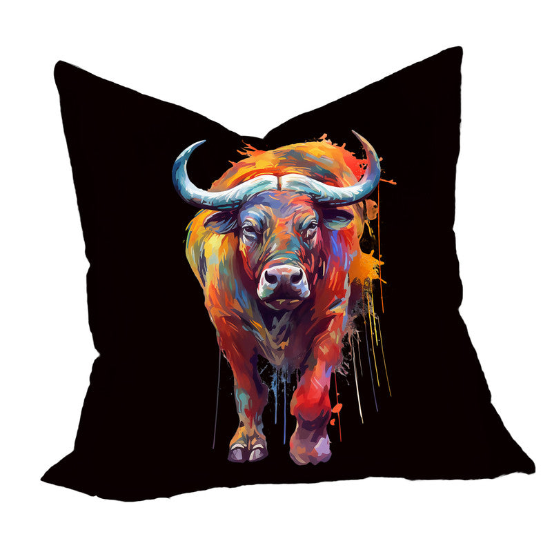 Bright Single Buffalo On Black Luxury Scatter – Print with Passion Decor